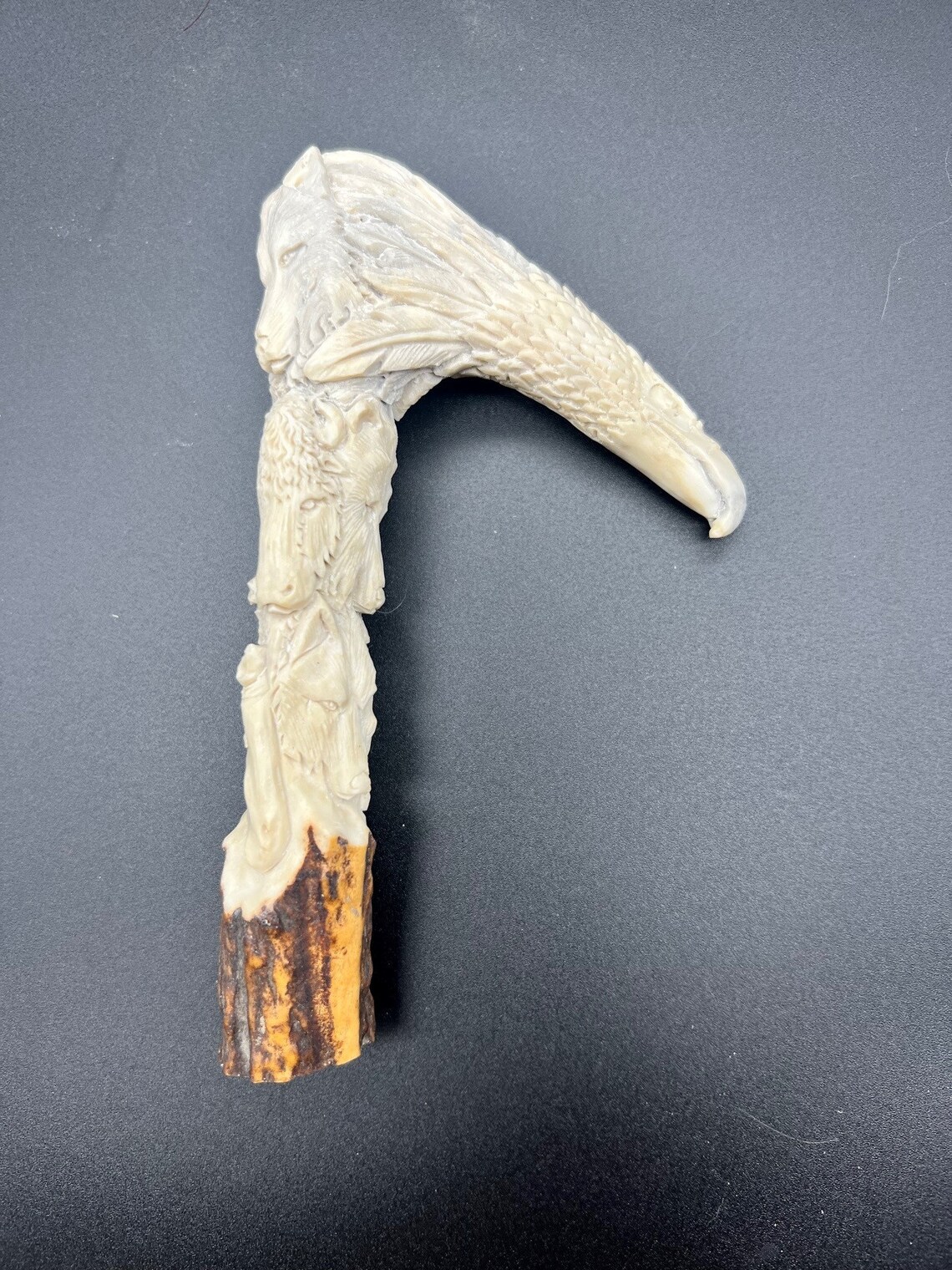 Carved Moose Antler Cane or Walking Stick Top or Knife Handle. Eagle ...