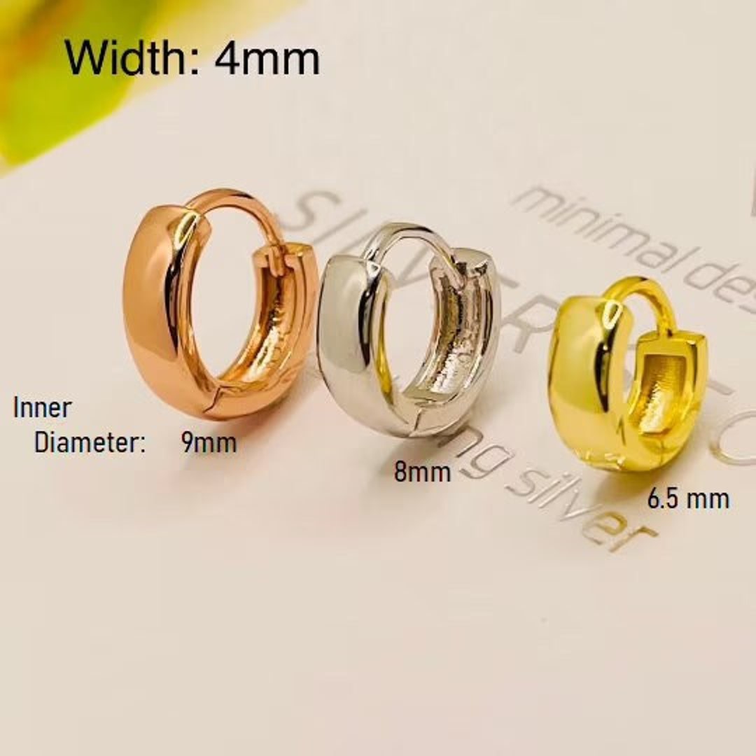 4mm Wide Hoops Sterling Silver Earring Smooth Hoop Earring Silver Hoops ...