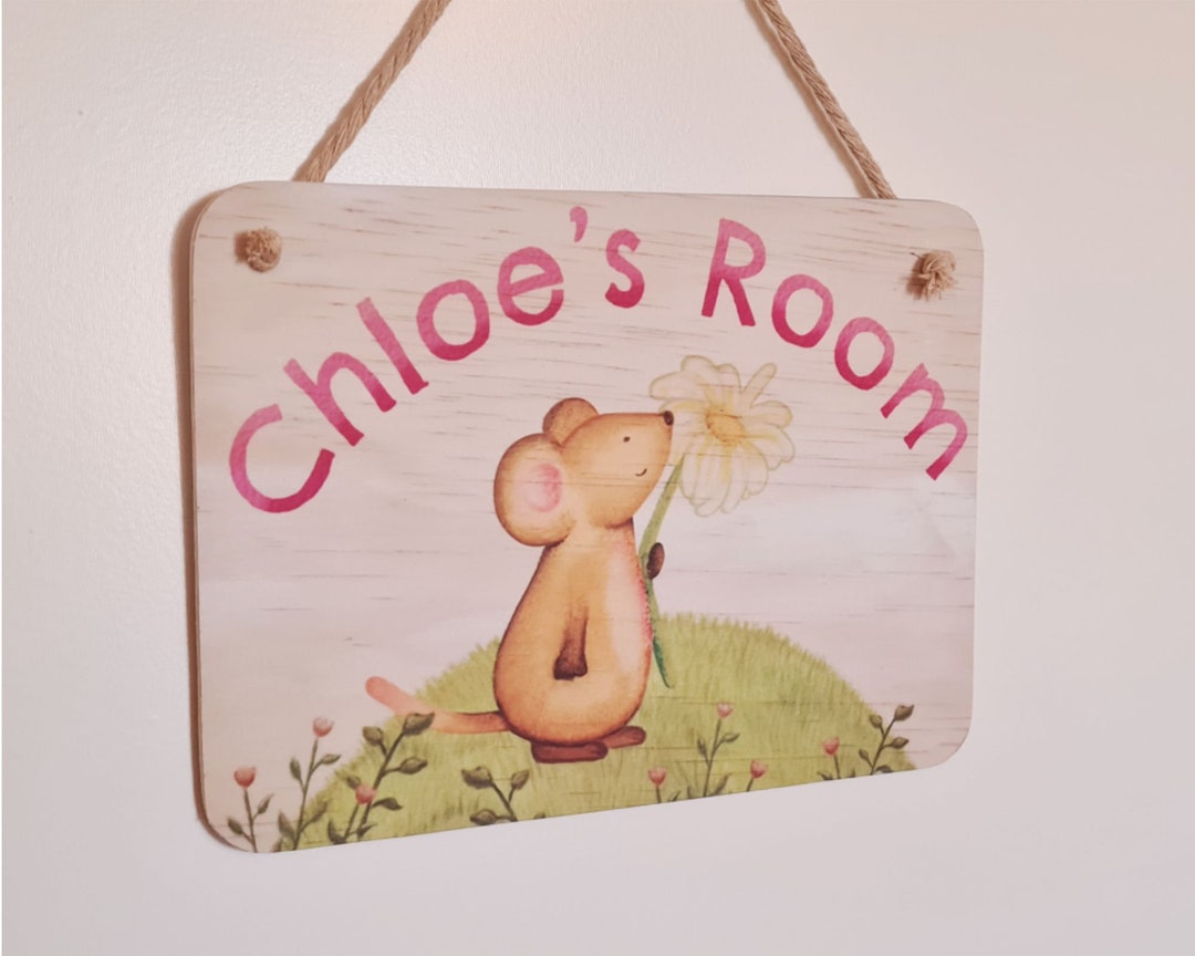 Custom Wooden Door Sign Mouse and Flower Personalised Name - Etsy