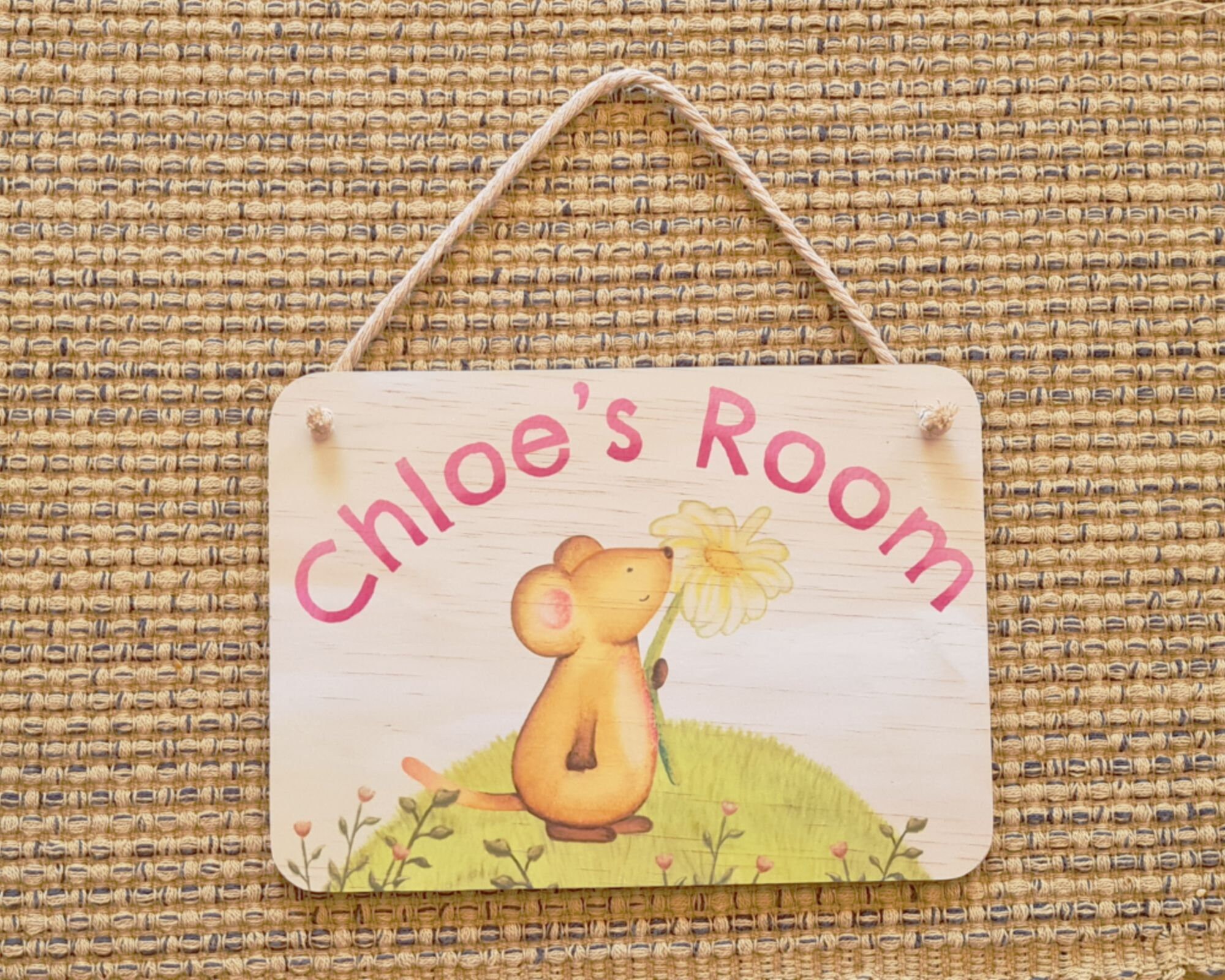 Custom Wooden Door Sign Mouse and Flower Personalised Name - Etsy