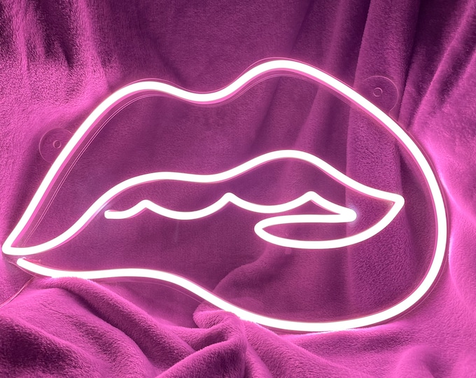 Red Lips Sign, Large LED Wall Sign, Edge Lit Acrylic Kissing Lipstick ...