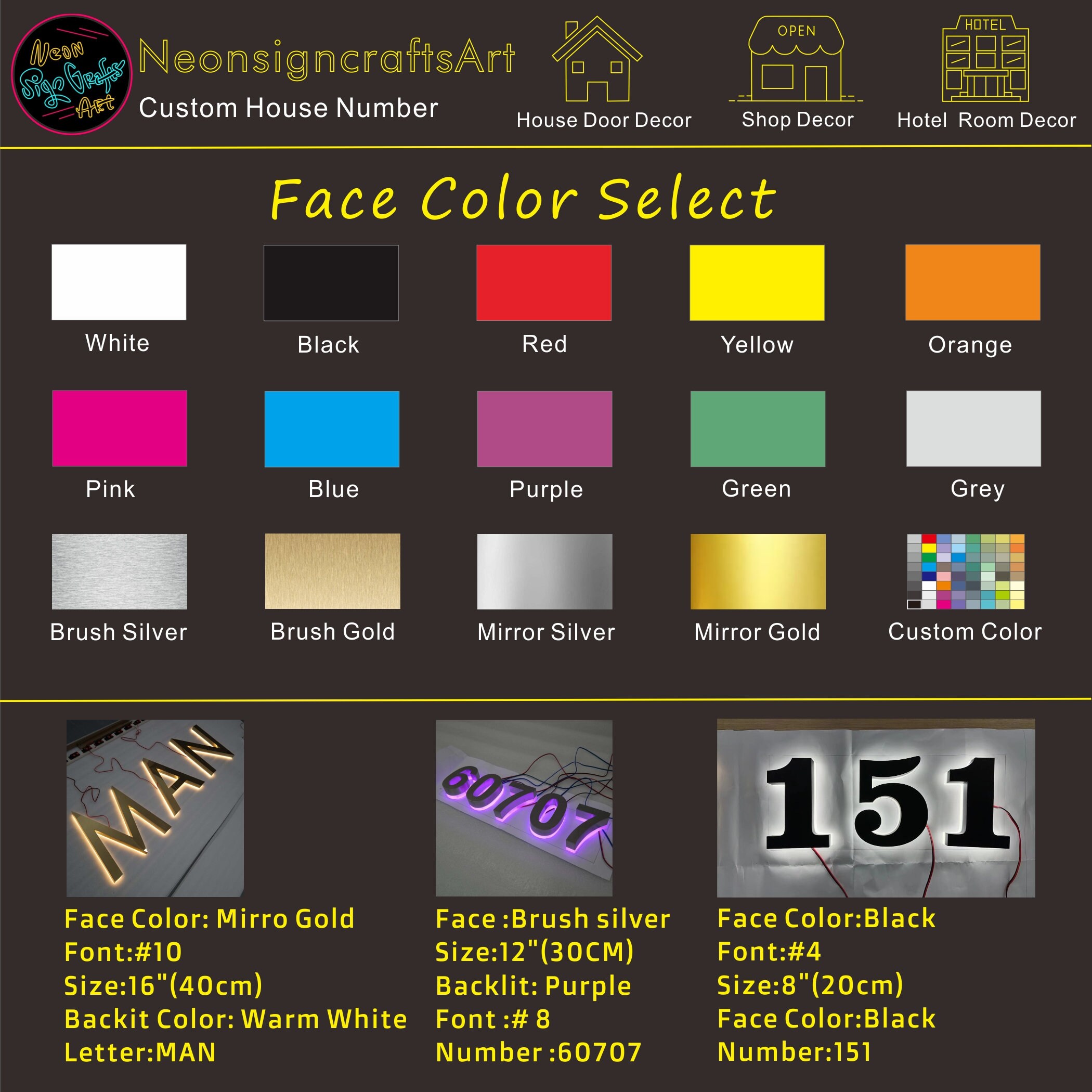 Modern Metal House Number Hotel Room Numbers Sign Custom - Etsy UK