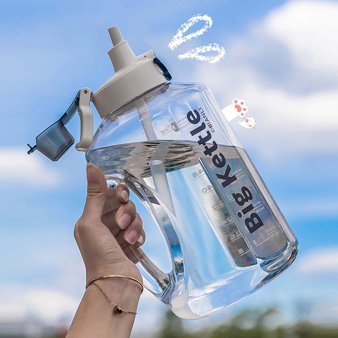 2700ML graduated big water cup Drink Cup With Straw Super | Etsy