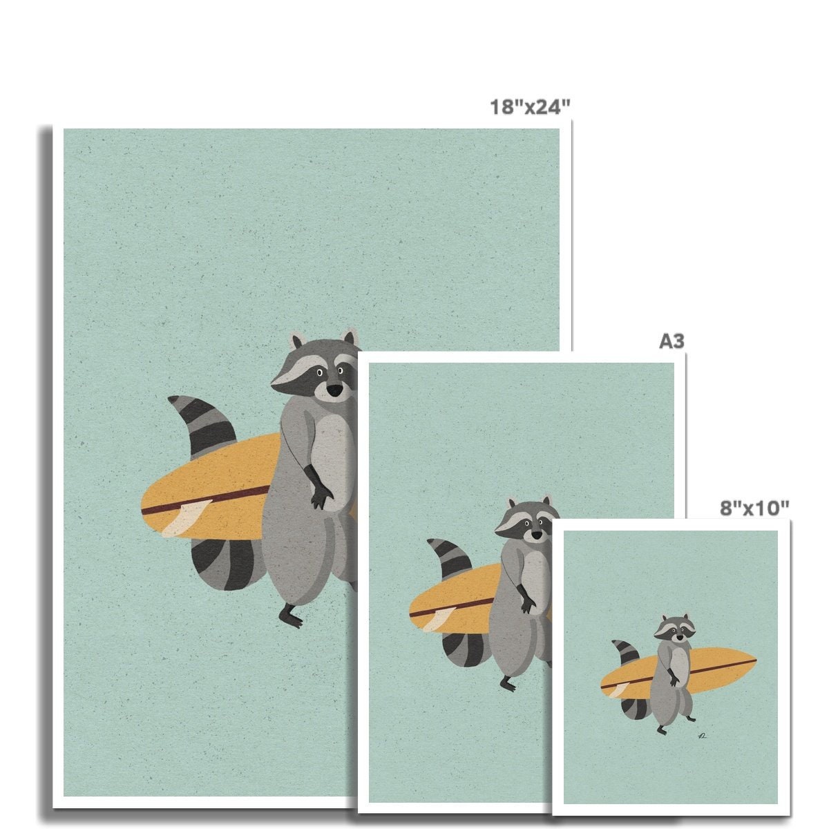 Surfing Racoon Art Print - Etsy