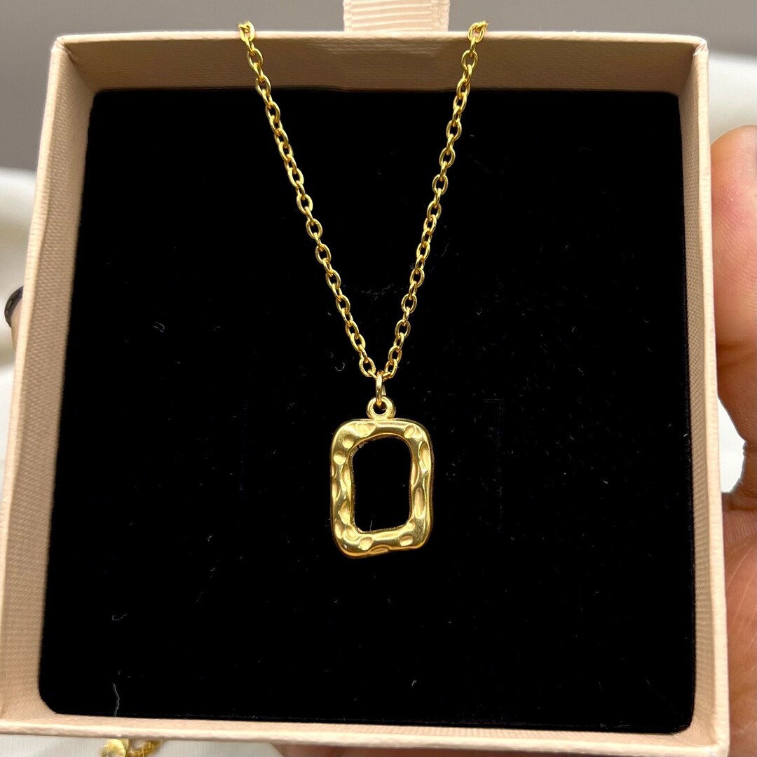 Open Hammered Square Rectangle Pendant Necklace, Hammered Irregular ...