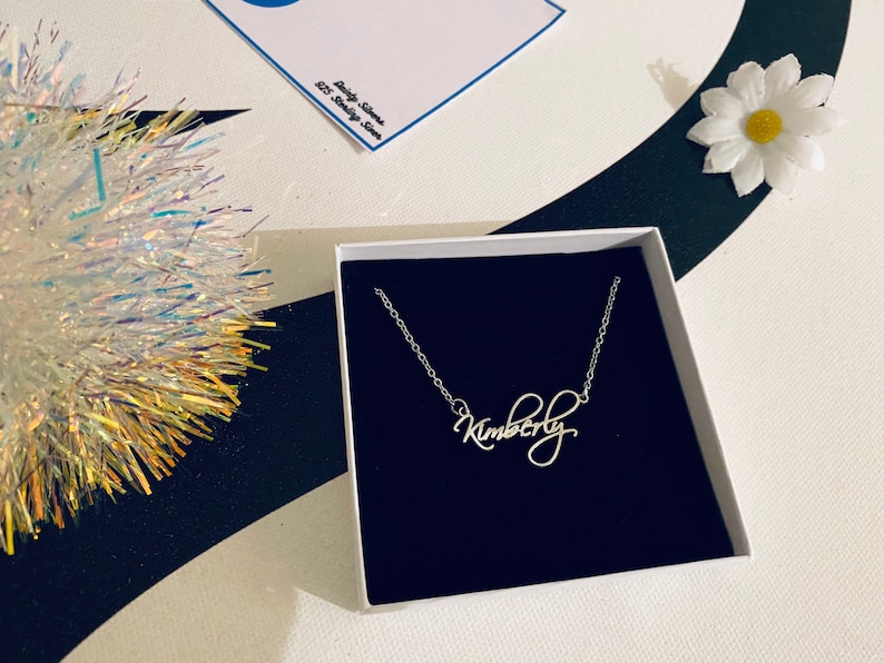 Sterling Silver Name Necklace - Custom Script Letter Necklace ...