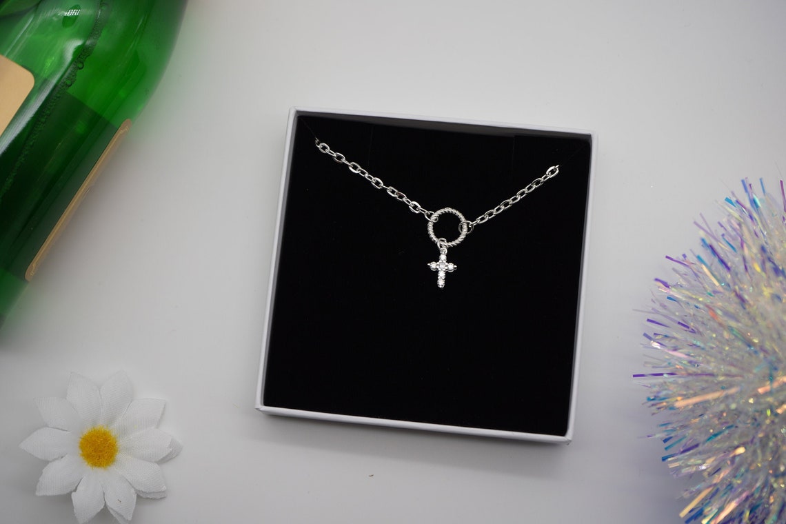 CROSS NECKLACE Dainty Cross Necklace Sterling Silver Chain | Etsy