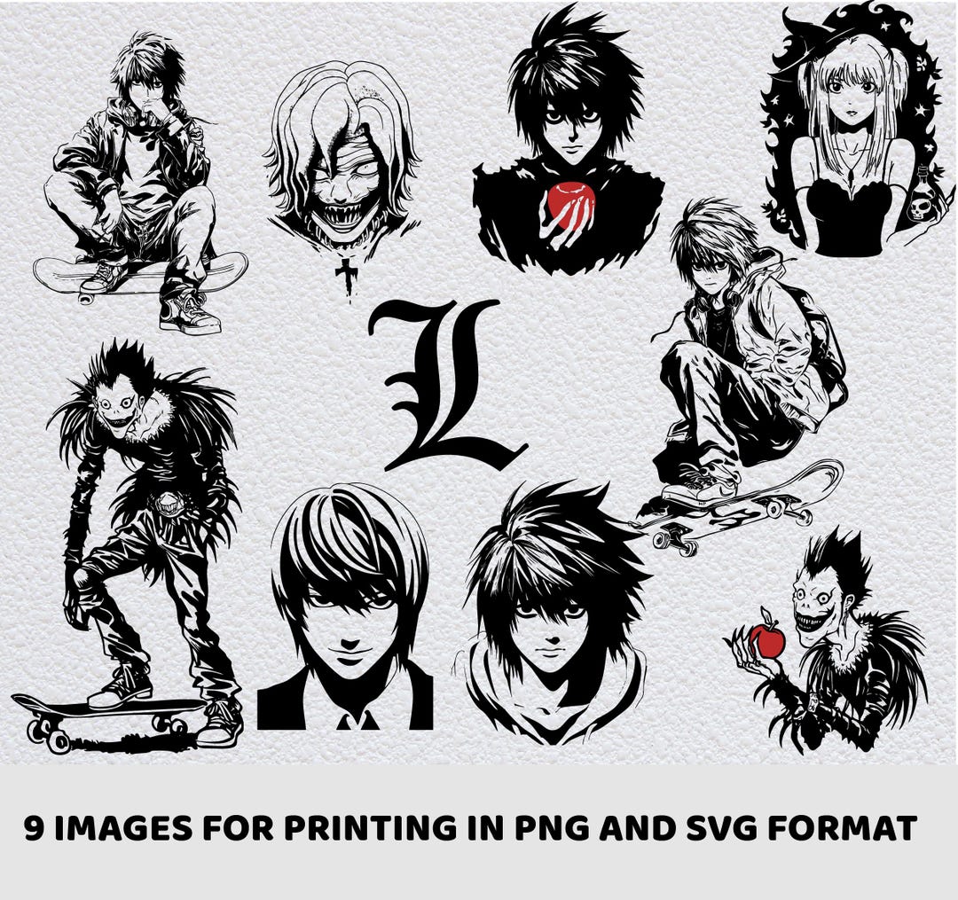 9 Death Note Characters Digital Art Set – Printable PNG & SVG Files for ...
