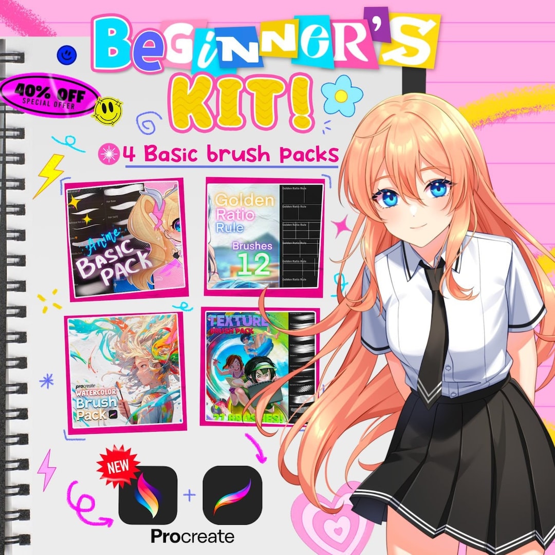 Beginners Kit. Procreate Brush Pack - Lineart and Color Brush Pack Ipad, Digital Drawing Brush ...