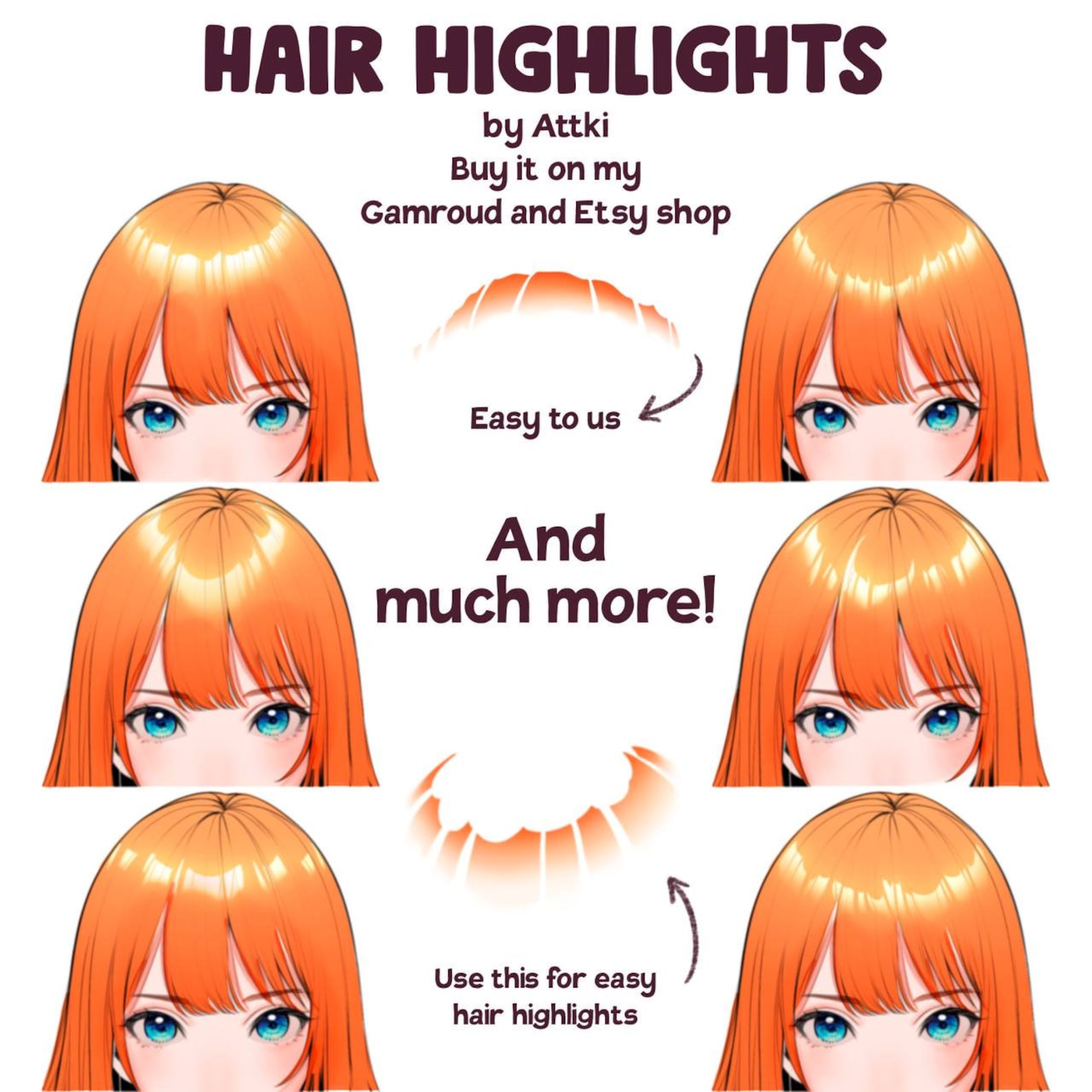 Procreate Hair Highlights Brush Pack for Anime & Manga, Hair Procreate ...