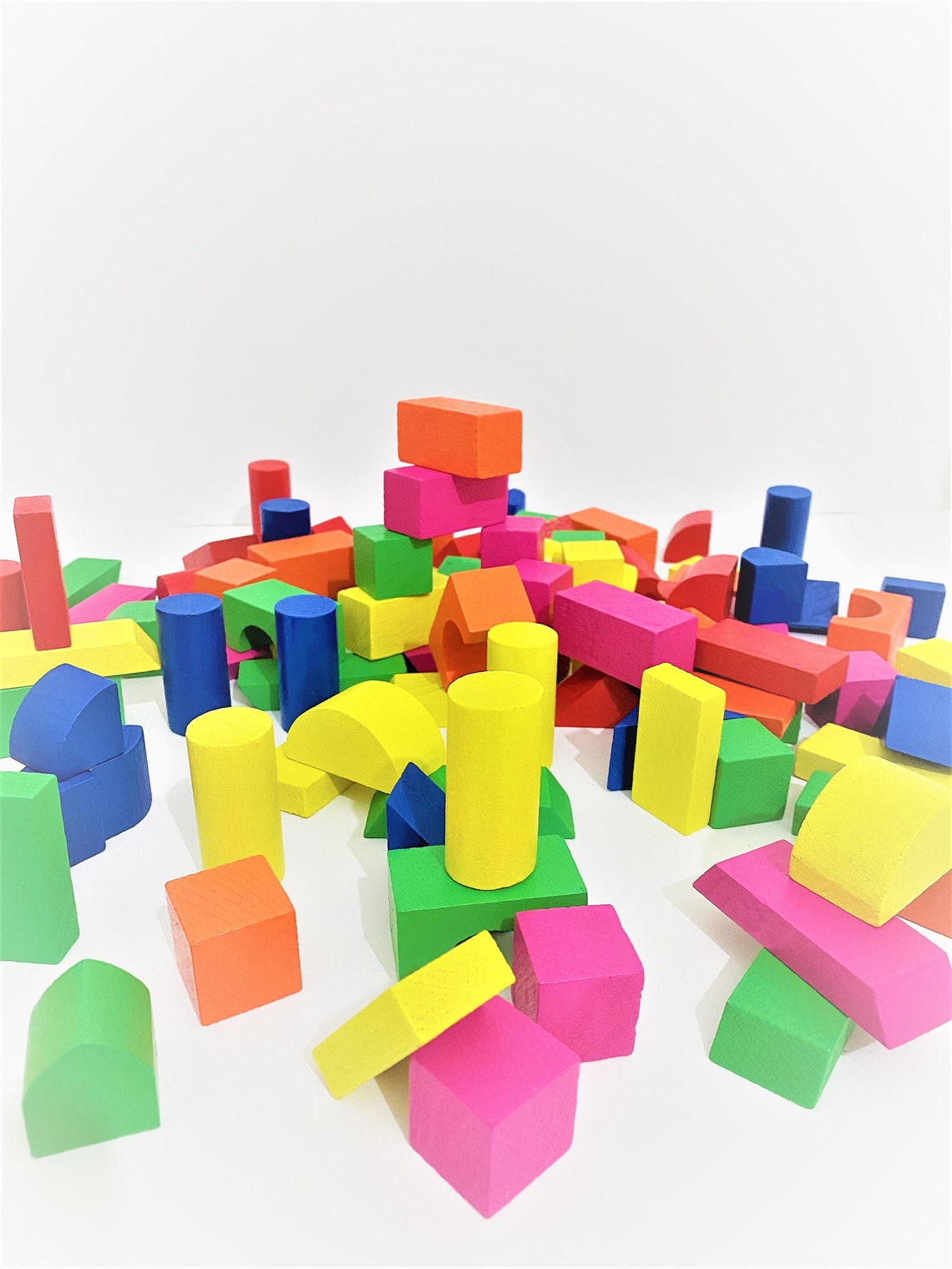 100 Wooden Blocks Set Wooden Building Blocks Set Colorful | Etsy