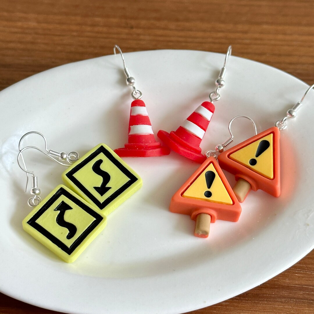 Traffic Cone Earrings, Road Caution Earrings, Road Sign Earrings, Fun ...