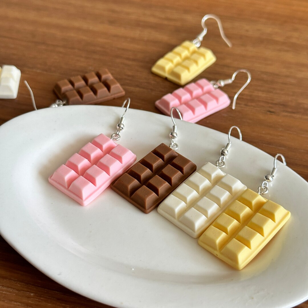 Cute Resin Chocolate Bar Earrings, Milk Chocolate Earrings, Pink ...