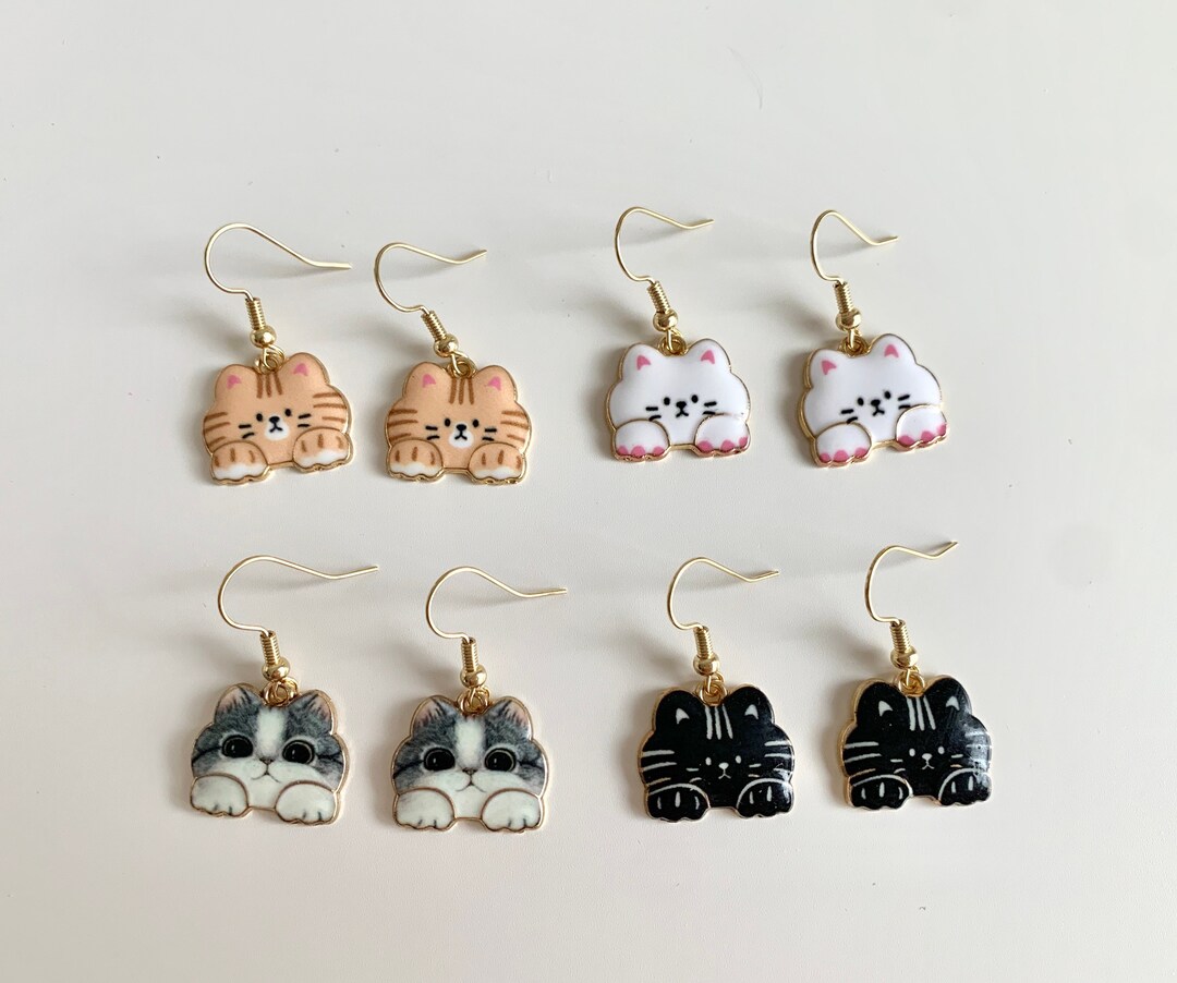 Cute Cat Earrings, Kitty Earrings, Black Cat Earrings, White Cat ...
