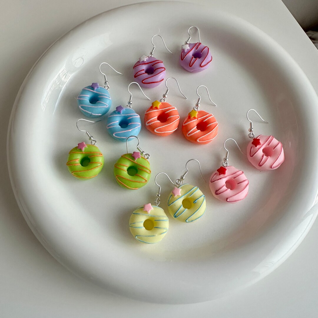 Cute Colorful Donuts Earrings, Sweet Earrings, Food Earrings, Donuts ...