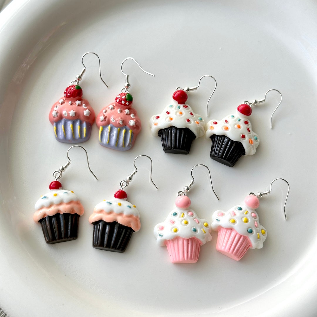 Handmade Resin Cupcakes Earrings, Cute Cake Earrings, Cupcake Jewelry ...