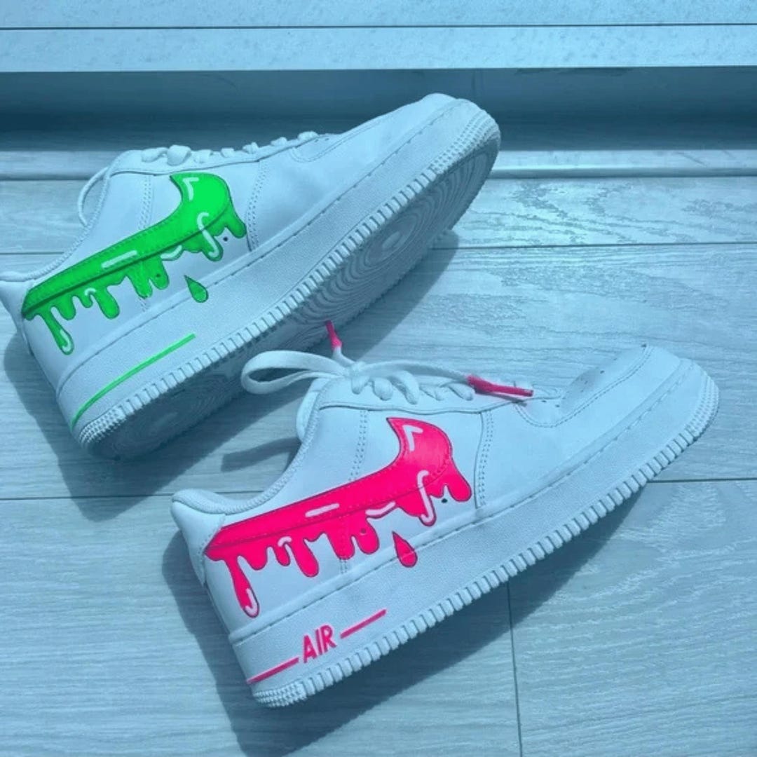 Custom Neon Drip Sneakers • Hand-painted Air Style Shoes • Glow Drip ...
