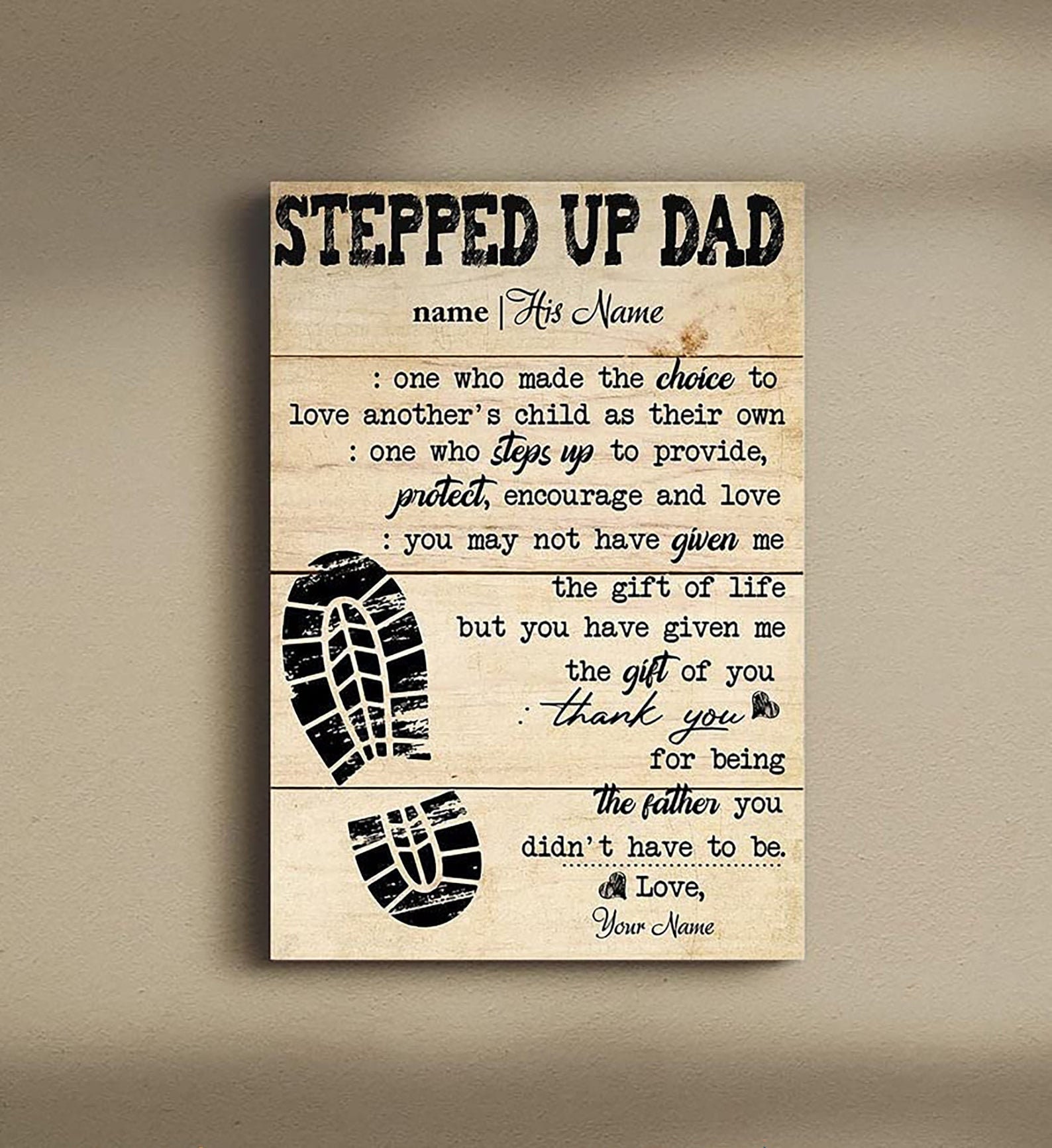 Personalized Stepped up Dad Happy Father's Day Canvas, Father's Day ...