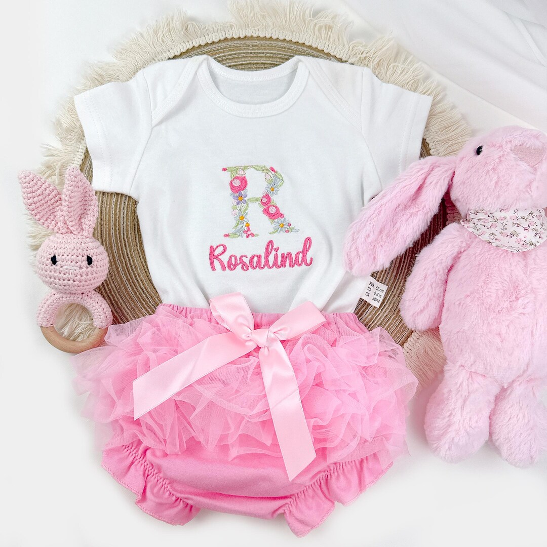 Personalised Baby Girl Outfit, Custom Name Embroidered Bodysuit ...