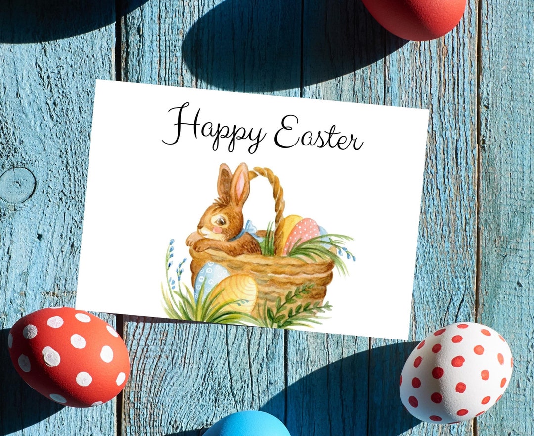 Vintage Sleeping Easter Bunny Printable Greeting Card, Instant Download ...