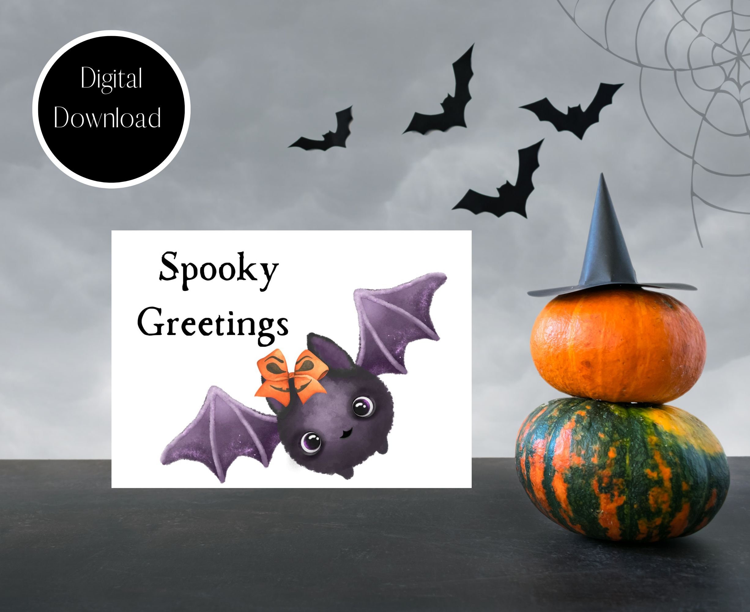 Spooky Halloween Printable Card, Instant Download, Spooky Bat Halloween ...