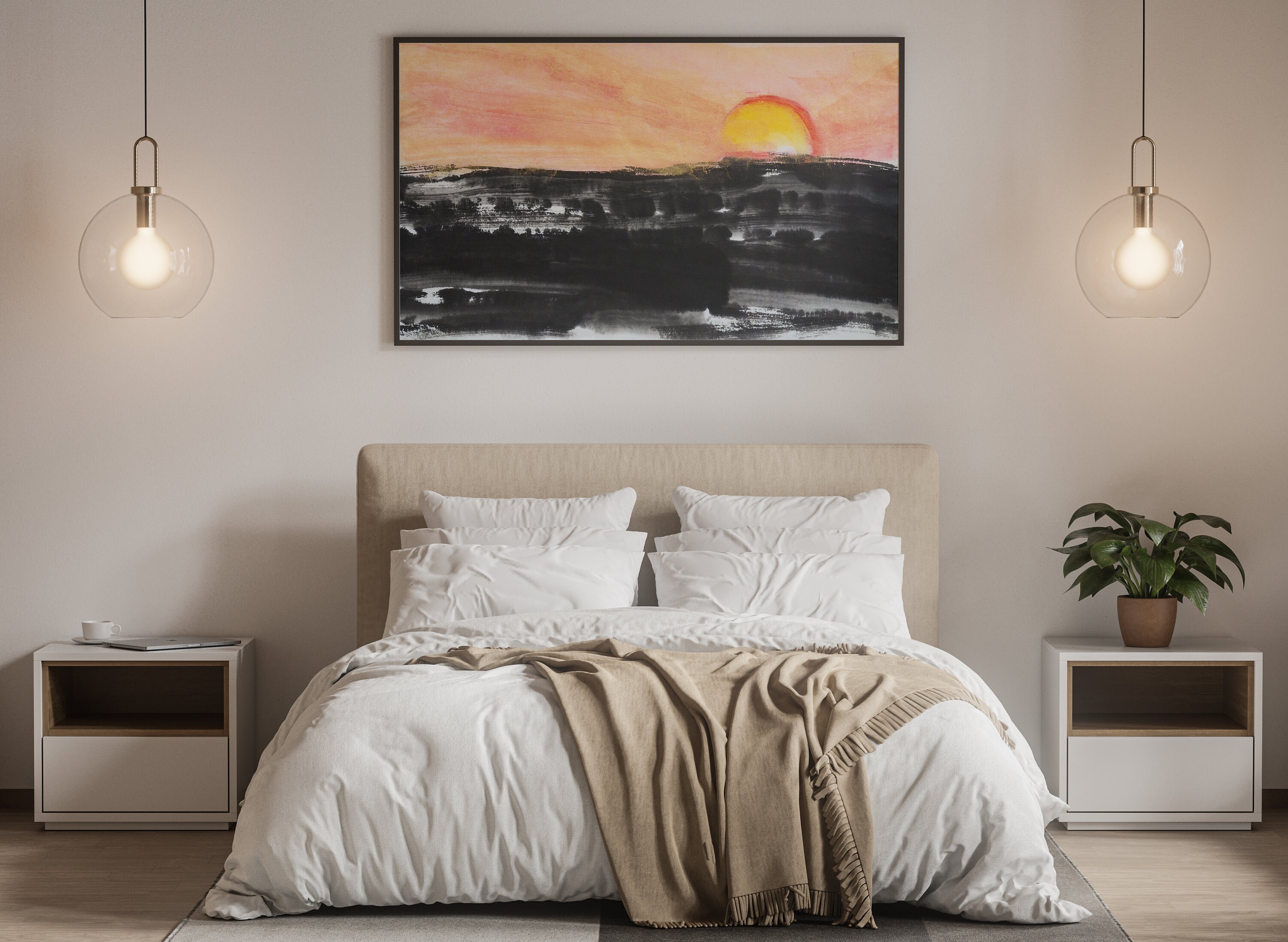 Digital Print | Dawn in Ink and Watercolour | Abstract Dawn | Sunrise ...