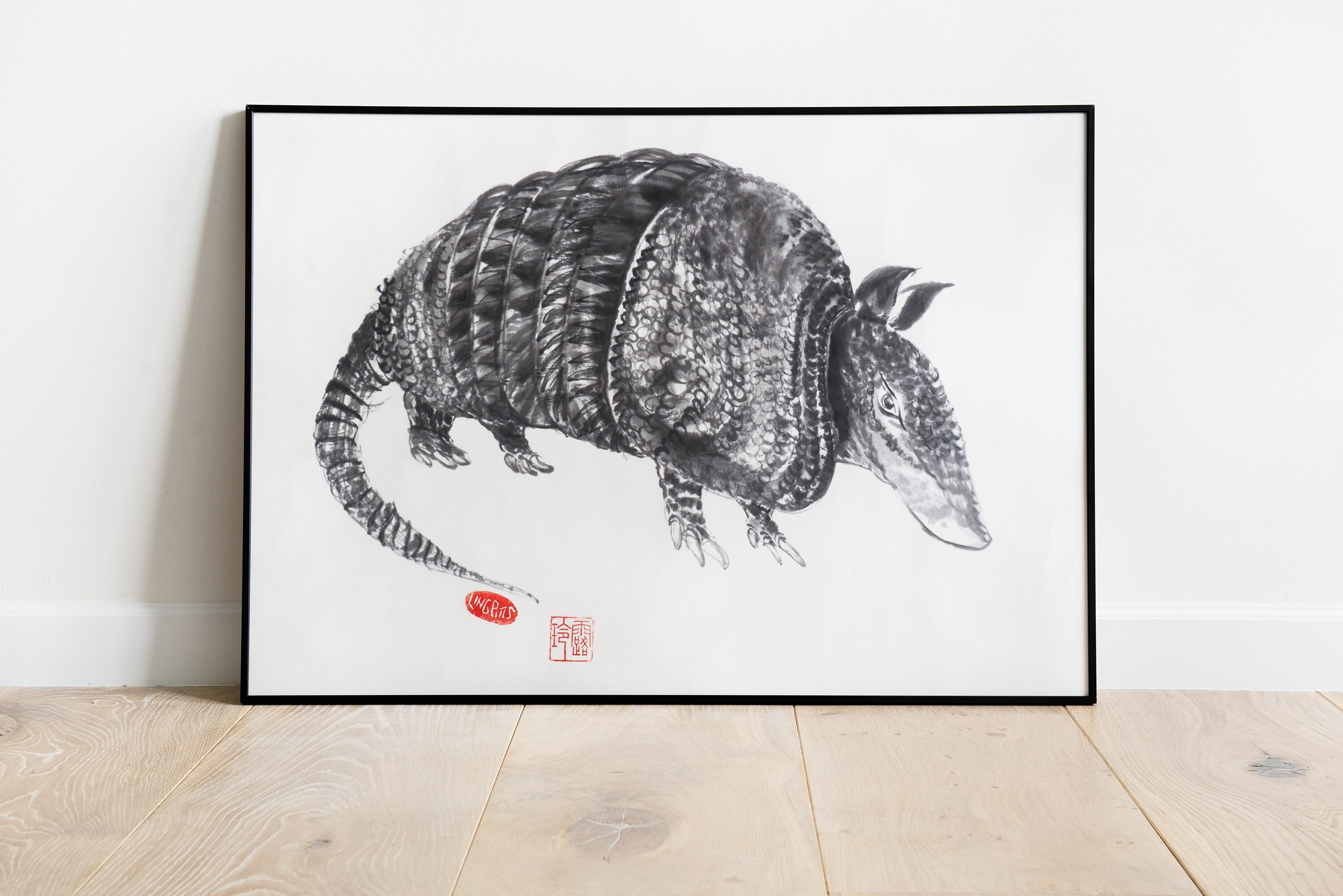 Digital Print | Original Painted Black & White Armadillo | Armored ...