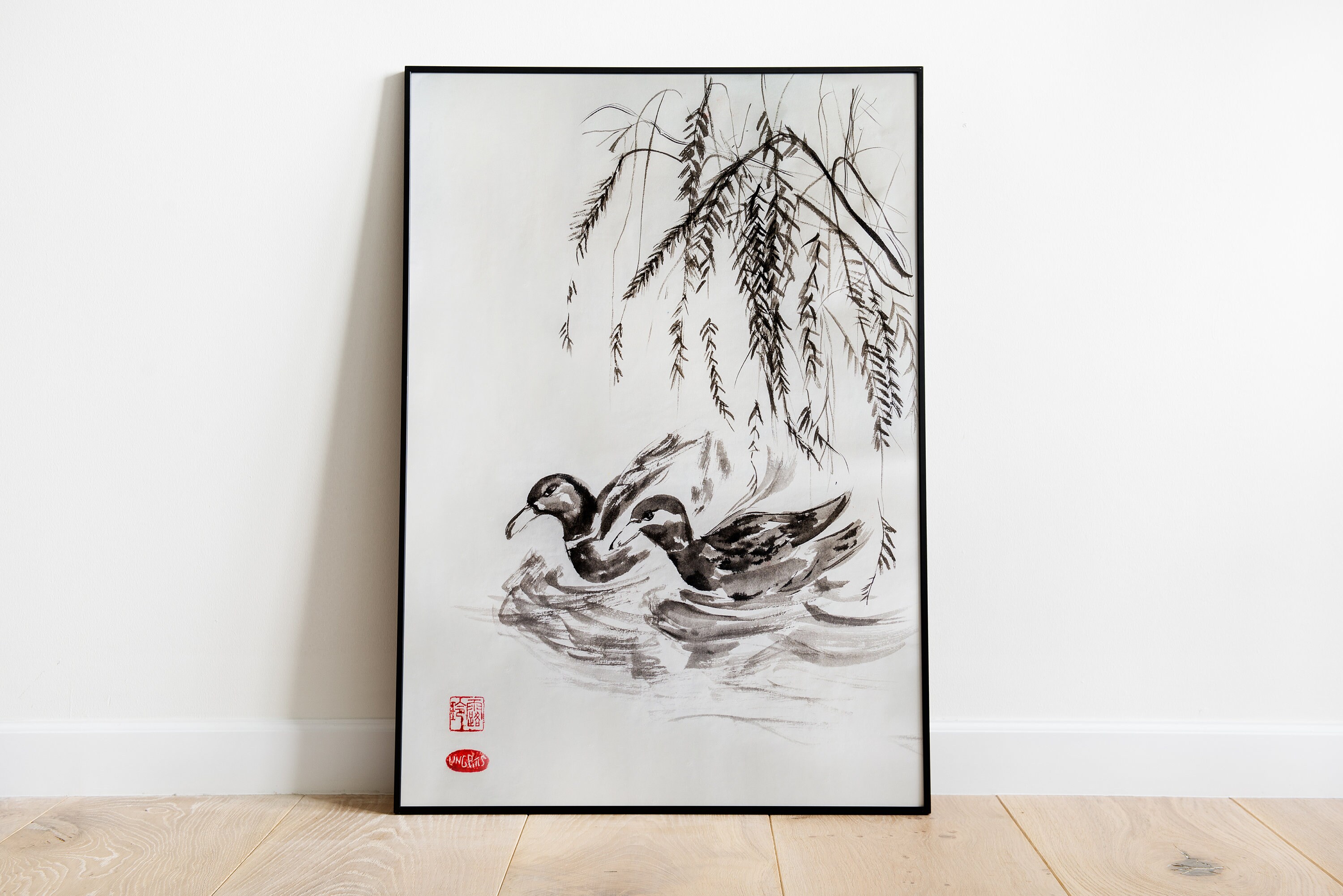 Digital Print | Original Painted Ducks in Pond | Chinese Ink Painting ...