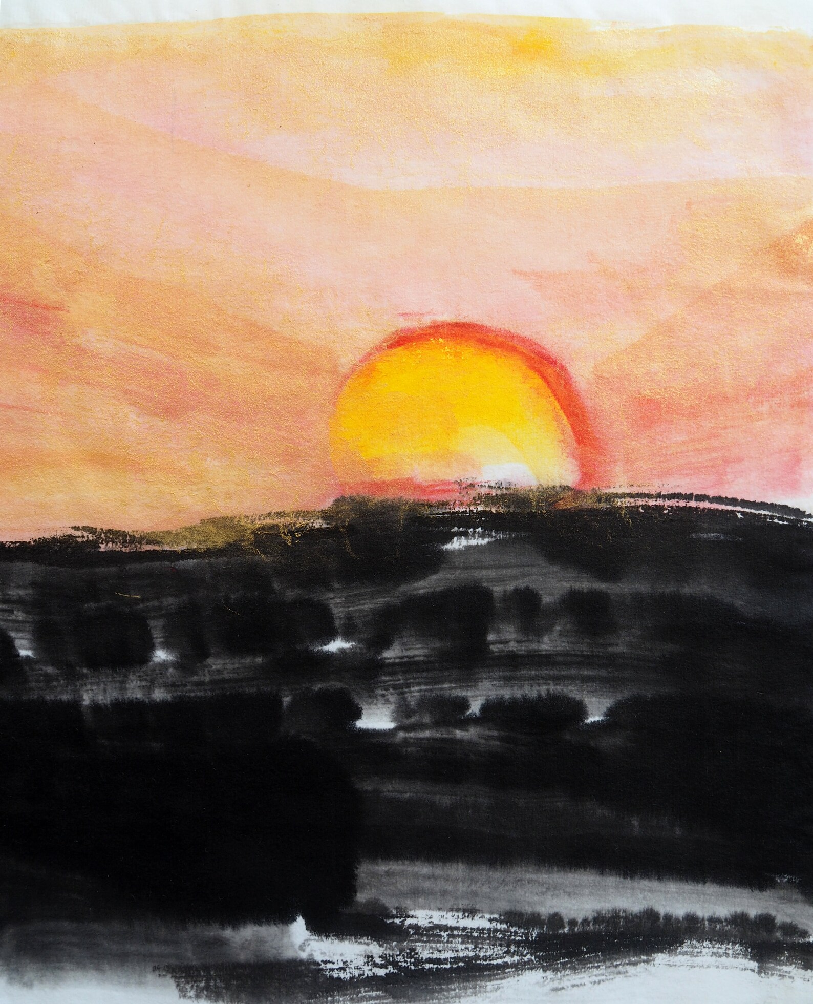 Digital Print | Dawn in Ink and Watercolour | Abstract Dawn | Sunrise ...