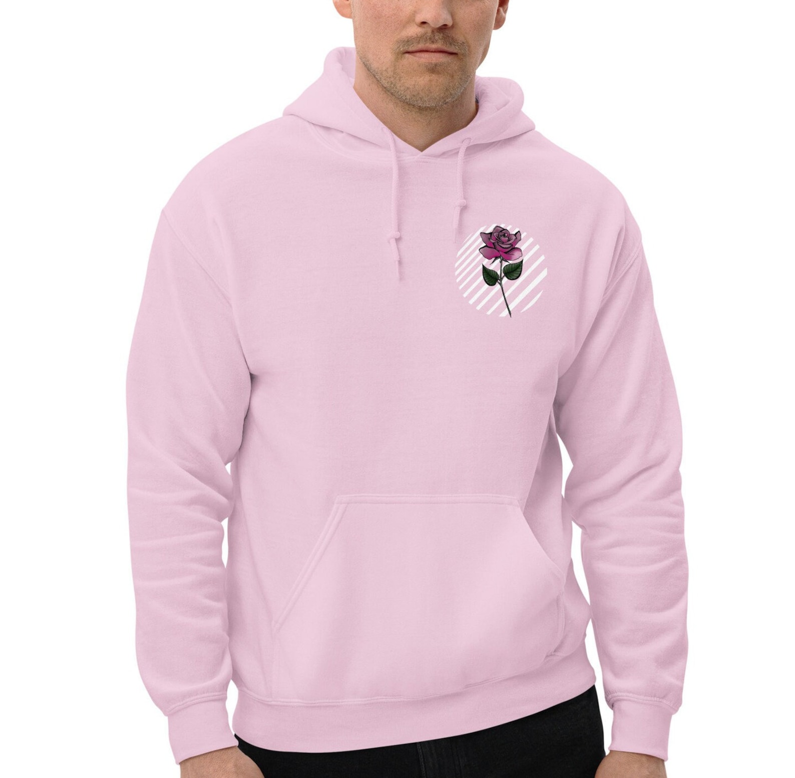 Men's Rose Hoodie, Guy's Graphic Print, Pink Hoodie Fleece, Sweatshirt ...