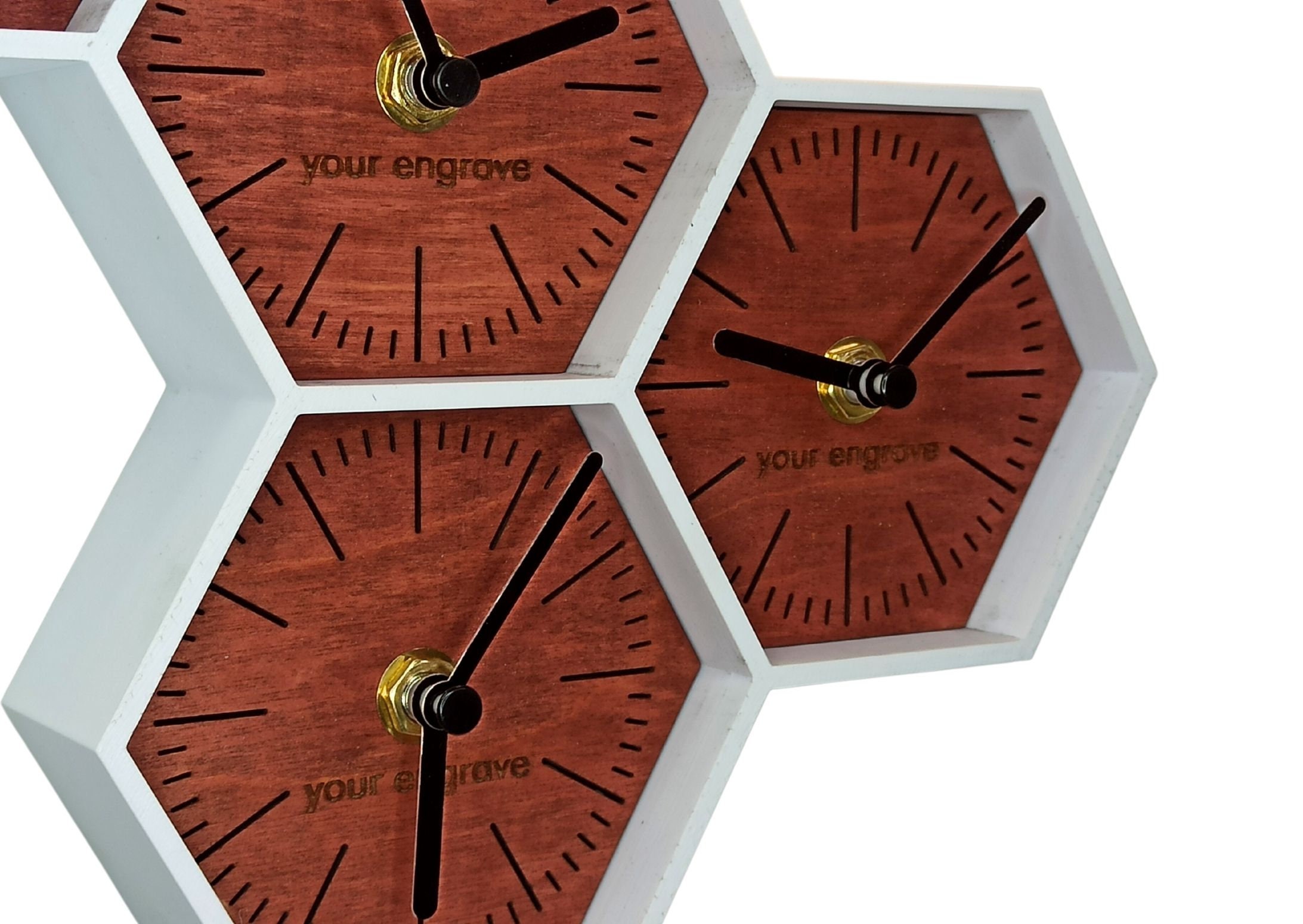 White 3d Printed and Red Wood CUSTOM Timezone Clock Honeycomb - Etsy