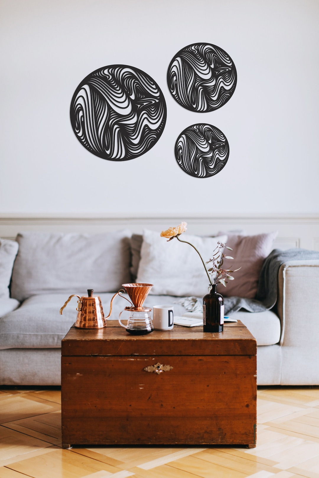 Set of Three Round Mdf Abstract Wall Decorations, Abstract Round ...