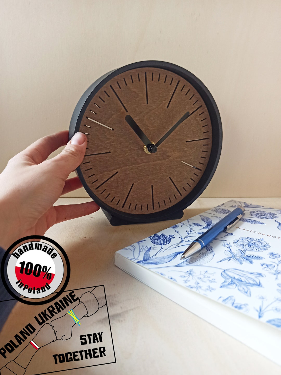 Minimalistic WALNUT WOOD and STEEL Midcentury Style Round Desk Clock ...