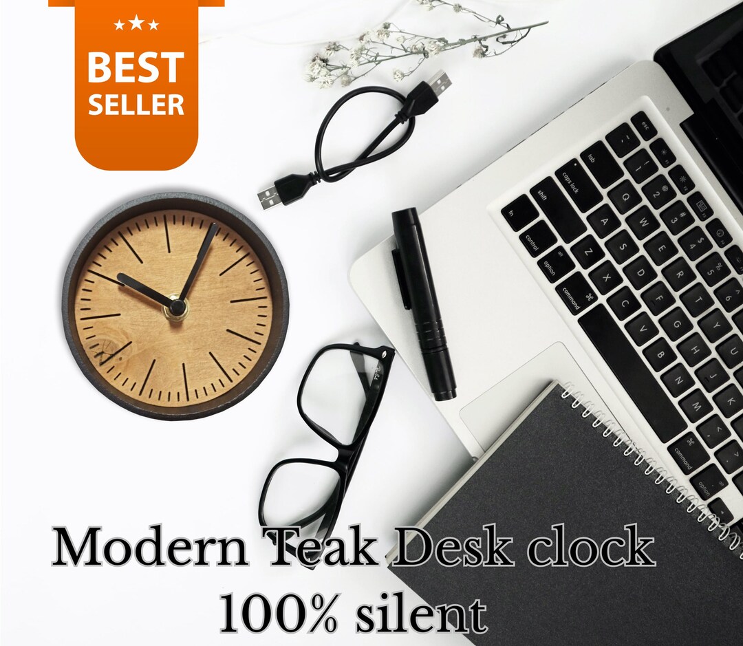 Minimalist Wood Desk Clock – Silent 4” Teak Clock – Home Office Decor ...