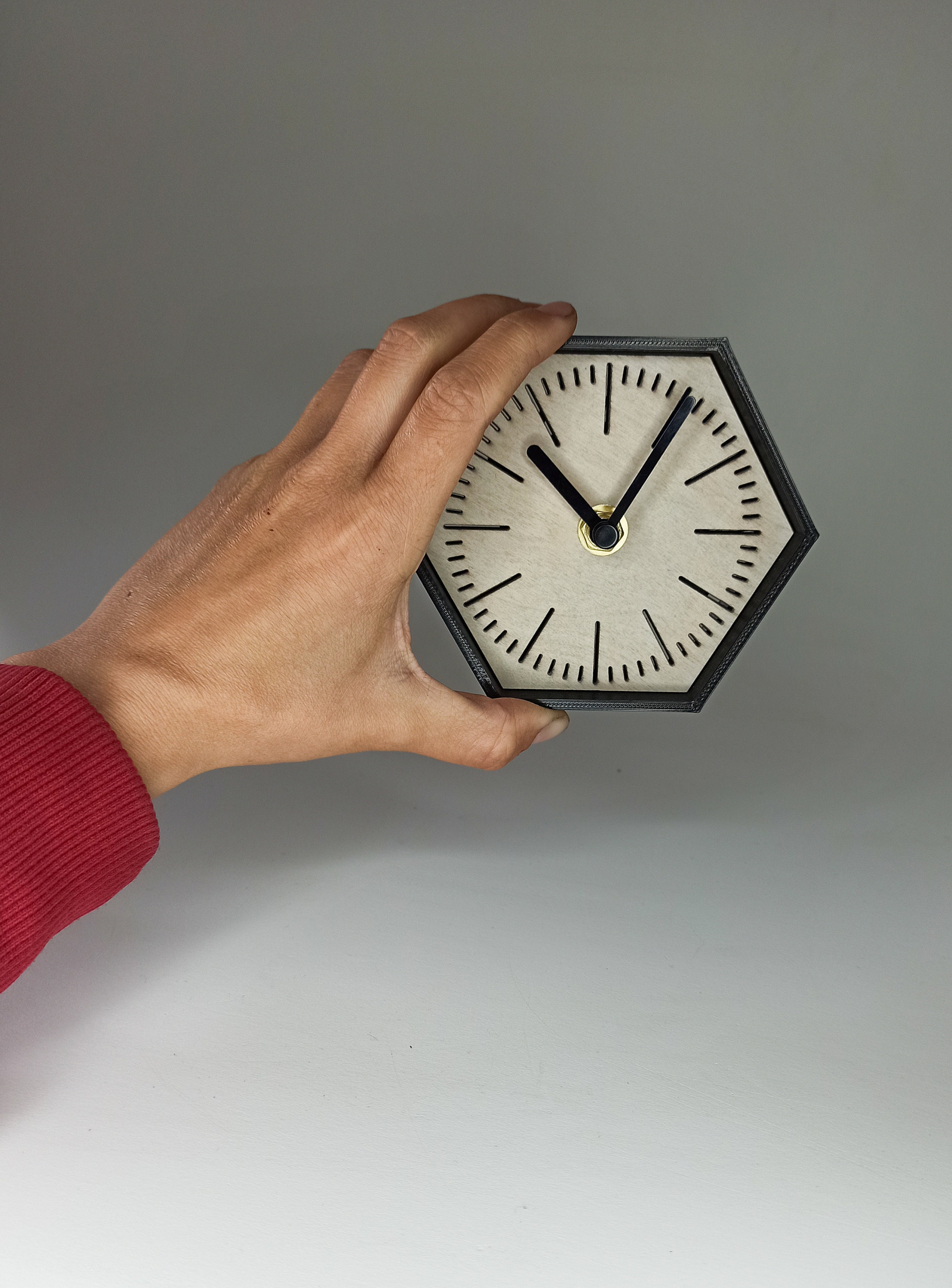 3d PRINTED Black and White Hexagon Desk Clock. Minimalistic Small Clock ...