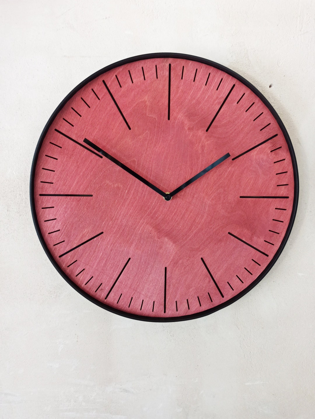 Simple Minimalistic Wall Clock, Big Red Round Clock Modern Plywood and ...