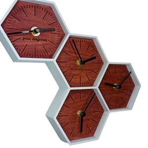 White 3d Printed and Red Wood CUSTOM Timezone Clock, Honeycomb Hexagon Style, Perfect Personal ...