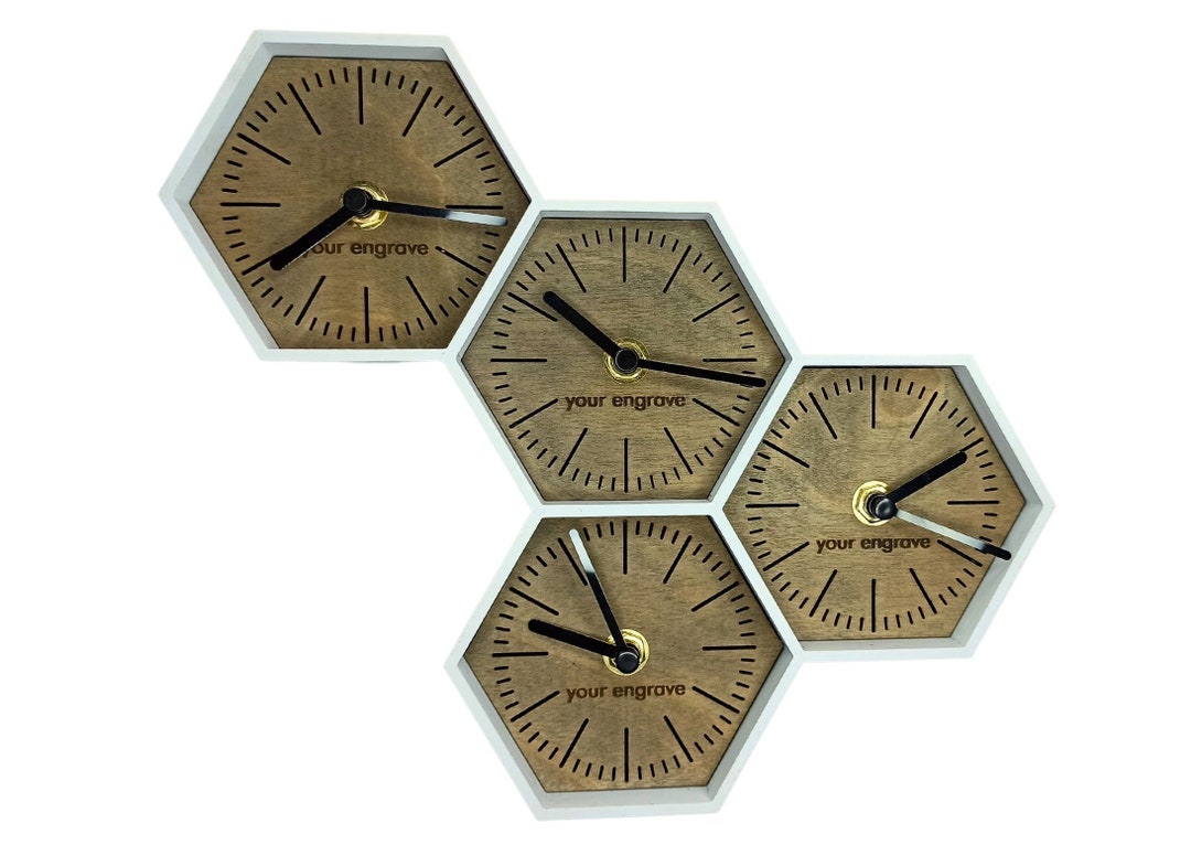 White 3d Printed and Grey Wood CUSTOM Timezone Clock, Honeycomb Hexagon ...
