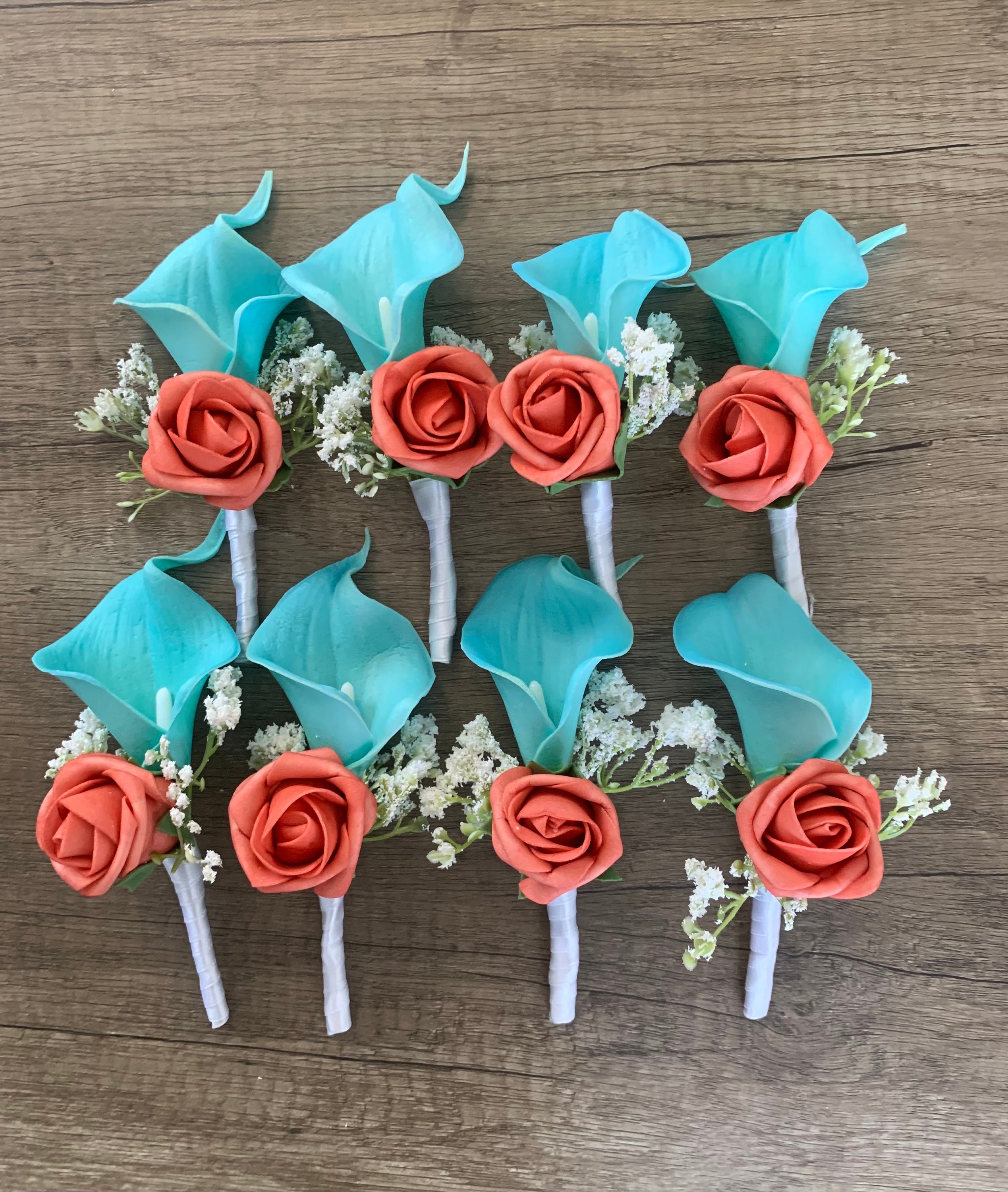 Aqua Turquoise Coral Light Teal Peach Pink Beach Wedding Bouquet Bridal ...