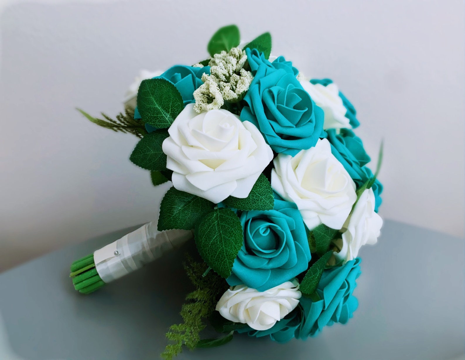 Teal and Ivory Rose Bridal Bouquet Wedding Bouquet - Etsy