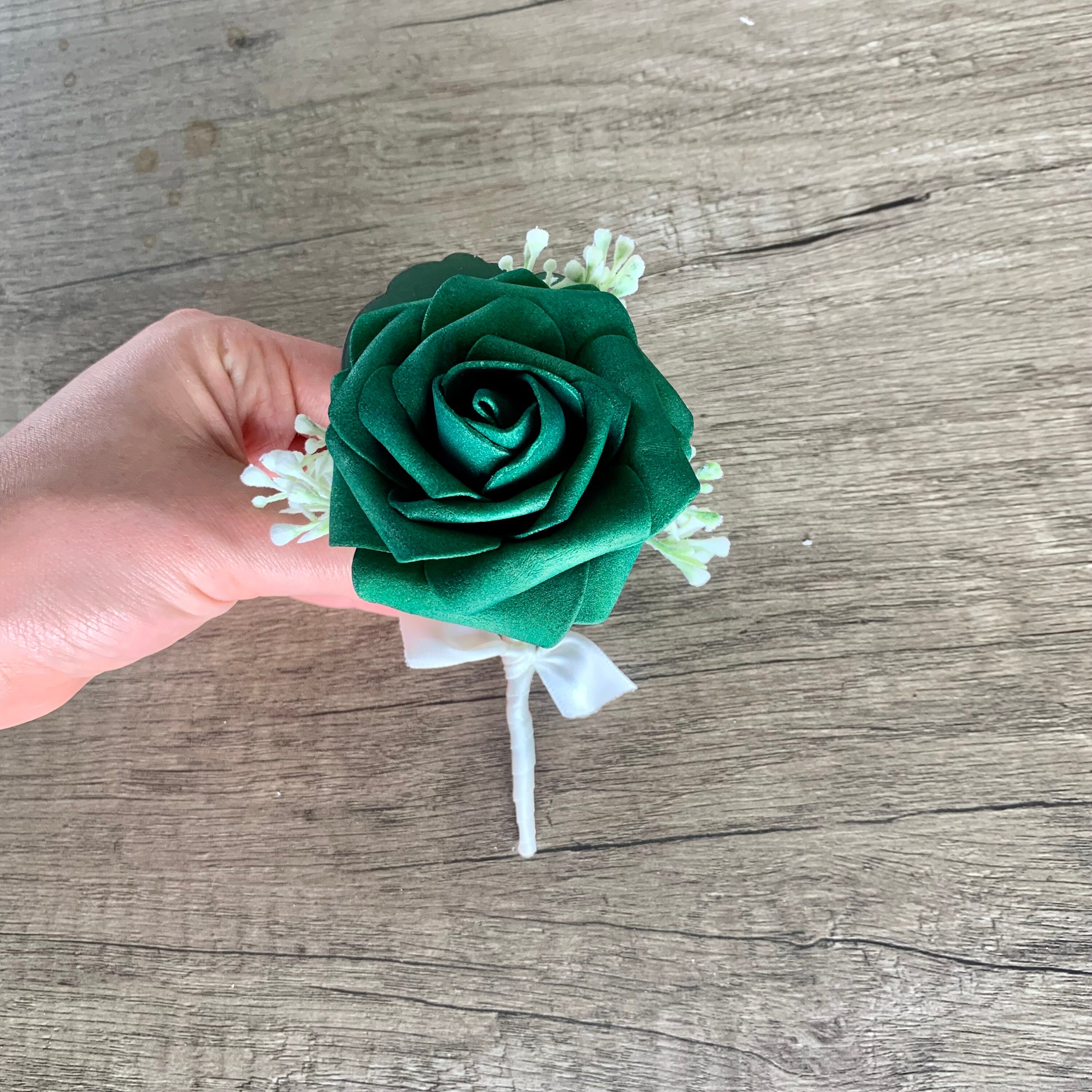 Emerald Green, Cream, and Ivory Rose Bridal Bouquet, Wedding Bouquet ...