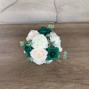 Emerald Green, Cream, and Ivory Rose Bridal Bouquet, Wedding Bouquet ...