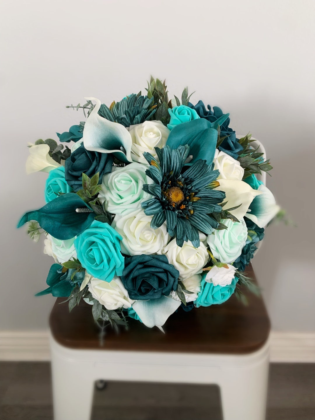 Teal, Ivory, Mint, & Aqua Bridal Bouquet, Turquoise Bridal Bouquet ...