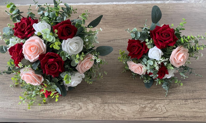 Deep Red Blush Pink & White Artificial Bridal Bouquet Real - Etsy