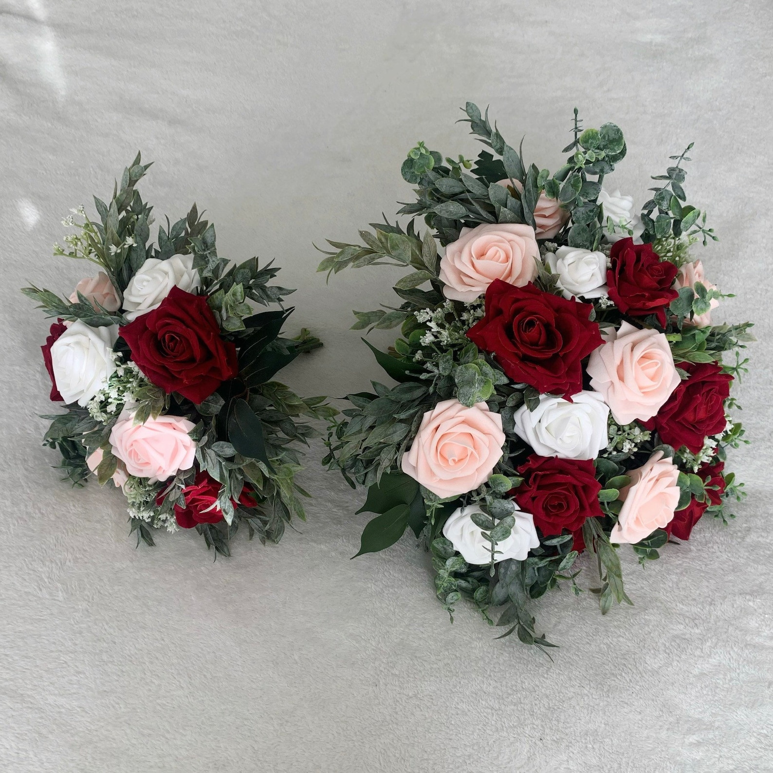Deep Red Blush Pink & White Artificial Bridal Bouquet Real - Etsy