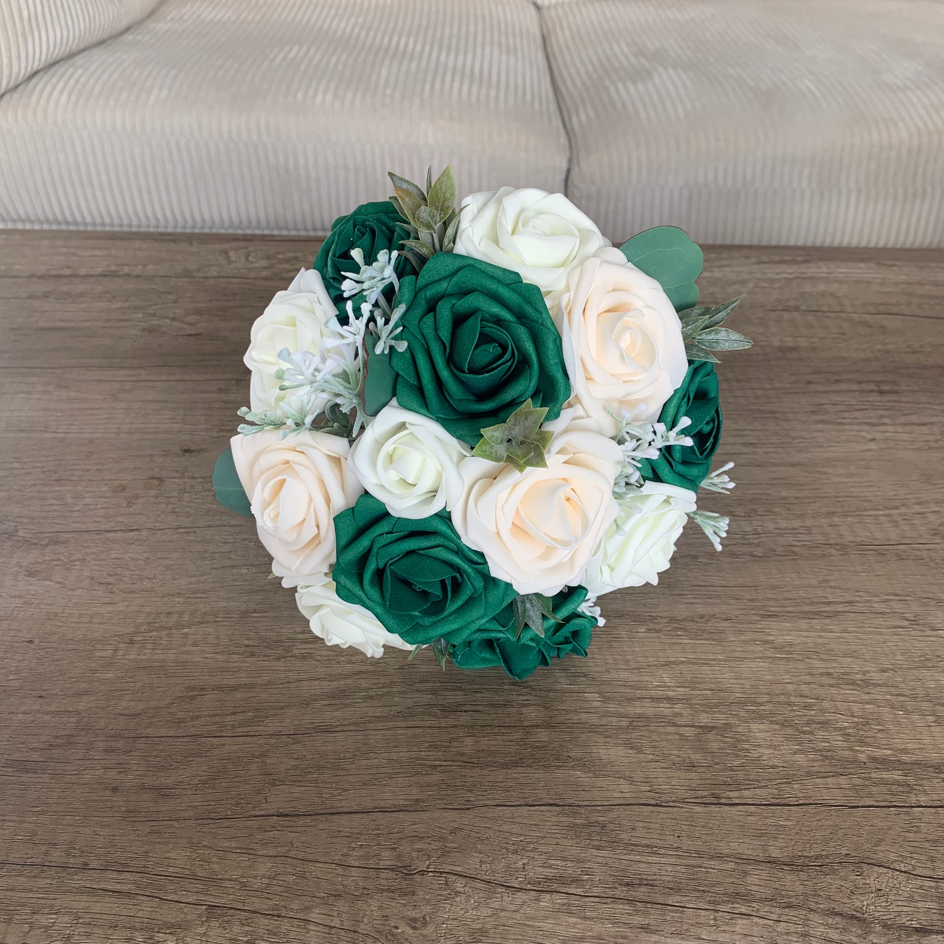 Emerald Green Cream and Ivory Rose Bridal Bouquet Wedding - Etsy