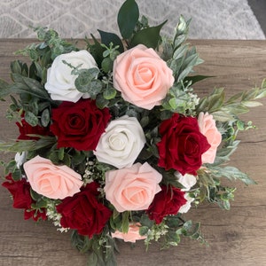 Deep Red Blush Pink & White Artificial Bridal Bouquet Real - Etsy