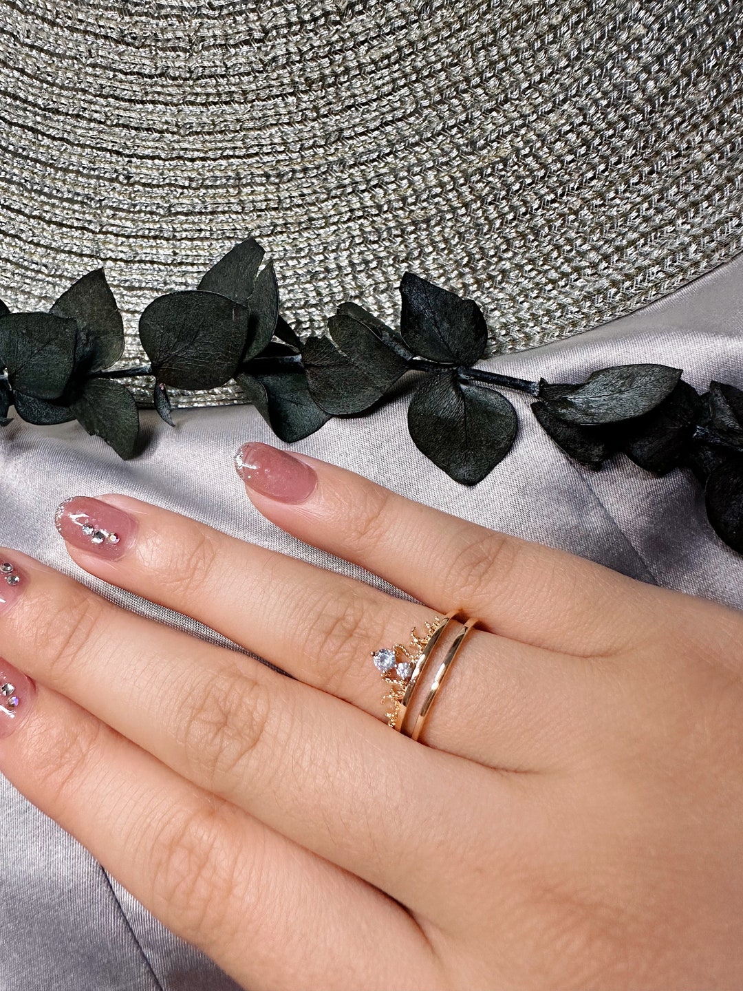 Double Stack Princess Tiara Crown Cubic Zirconia Ring, Adjustable, Open ...