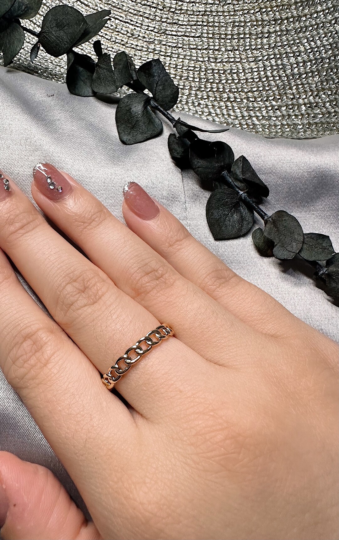 14k Gold Filled Chain Wrap Stack Ring, Adjustable, Open, Stackable ...