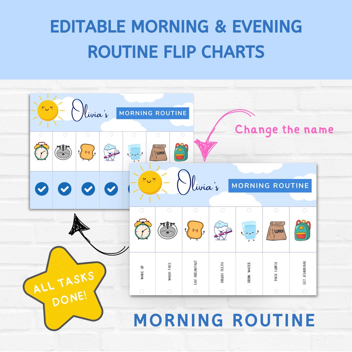 Kids Flip Charts Editable Morning & Evening Routine Trackers Printable ...